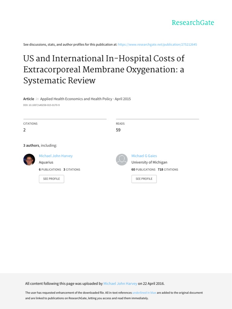 2015 Ecmo Cost Ahehp | PDF | Hospital | Medicine