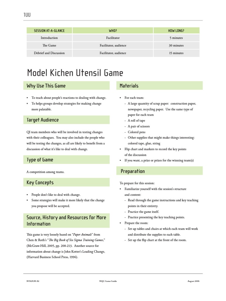 Model Kitchen Utensil Game Guide | PDF | Cognition | Psychological Concepts