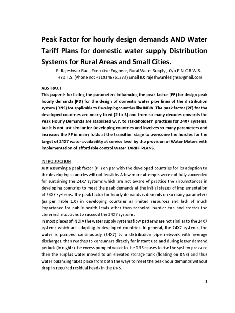 Peak Factor in Rural Water Supply Design | PDF | Water Supply | Water ...