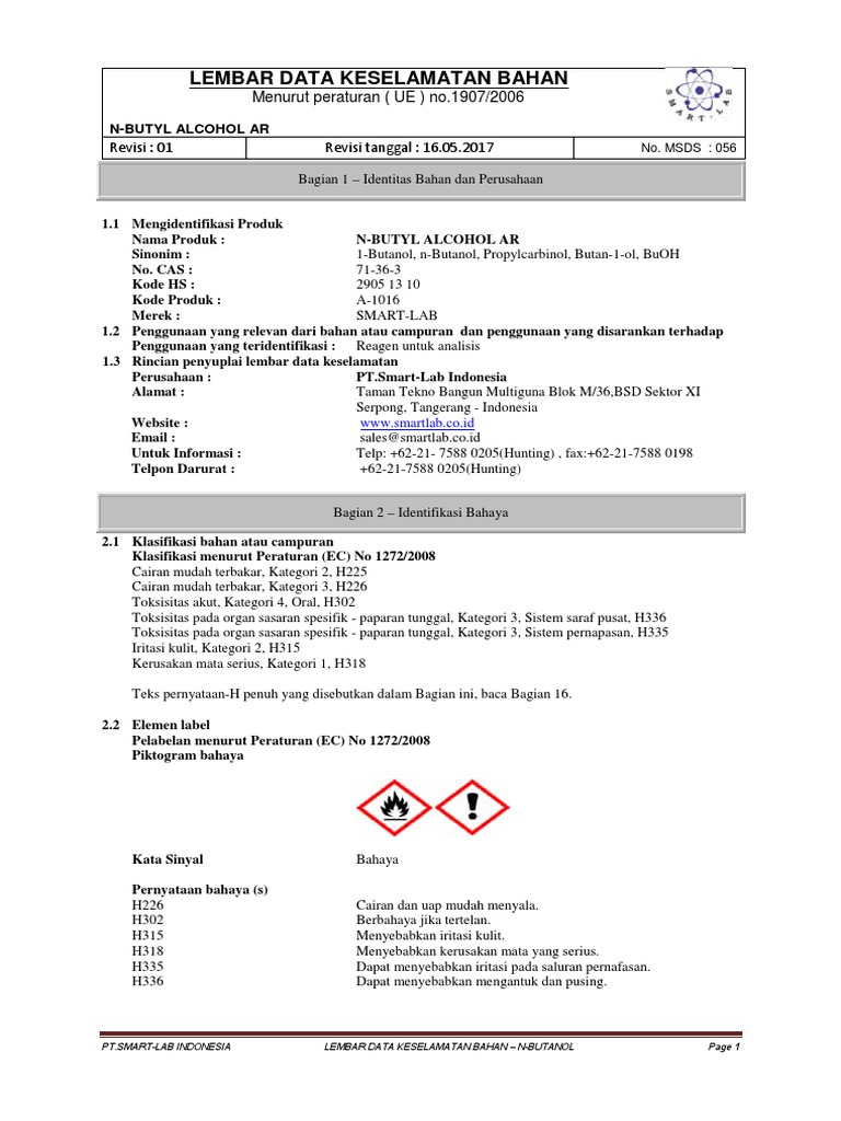 MSDS N-Butanol PDF | PDF