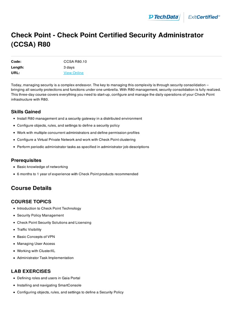 Check Point Certified Security Administrator Ccsa r80 | PDF