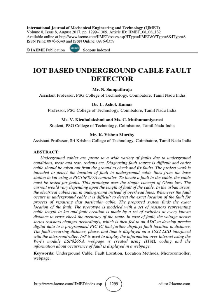 Iot Based Underground Cable Fault Detector: Mr. N. Sampathraja | PDF ...