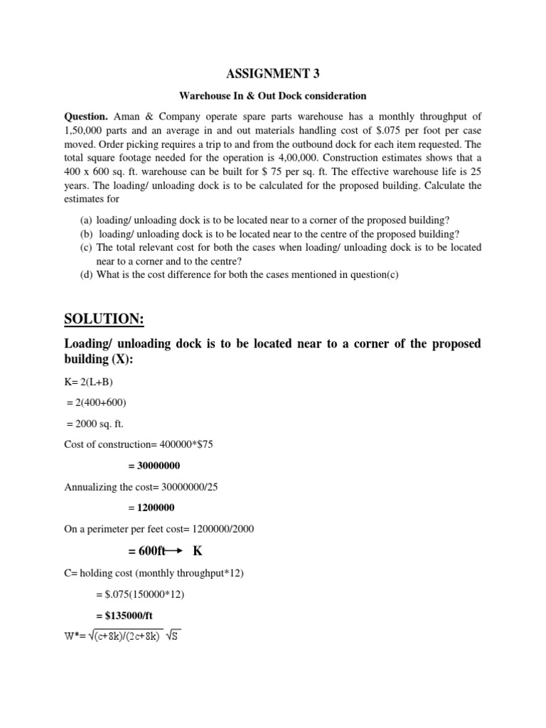 Assignment 3. Warehouse Design | PDF | Warehouse | Supply Chain Management