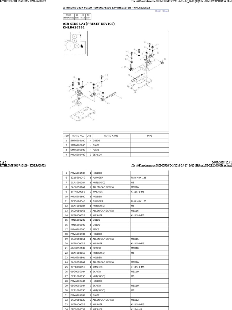 Air Side Lay (Preset Device) KMLR620502 | PDF | Screw | Machines