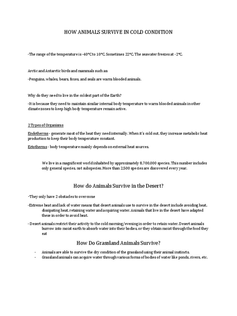 How Animals Survive in Cold Condition | PDF | Human Body | Physiology