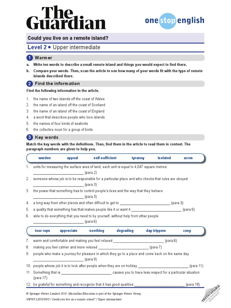 One Stop English - Could You Live On A Remote Island - Upper ...