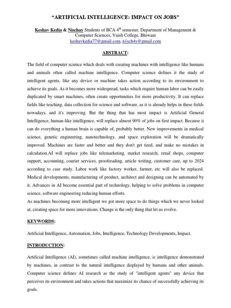 Artificial Intelligence Impact On Jobs | PDF | Artificial Intelligence ...