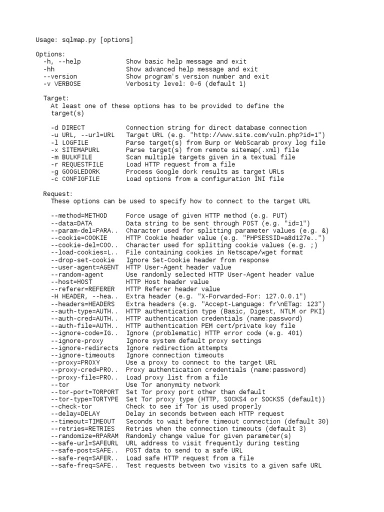 Sqlmap Help File Pdf Hypertext Transfer Protocol Databases