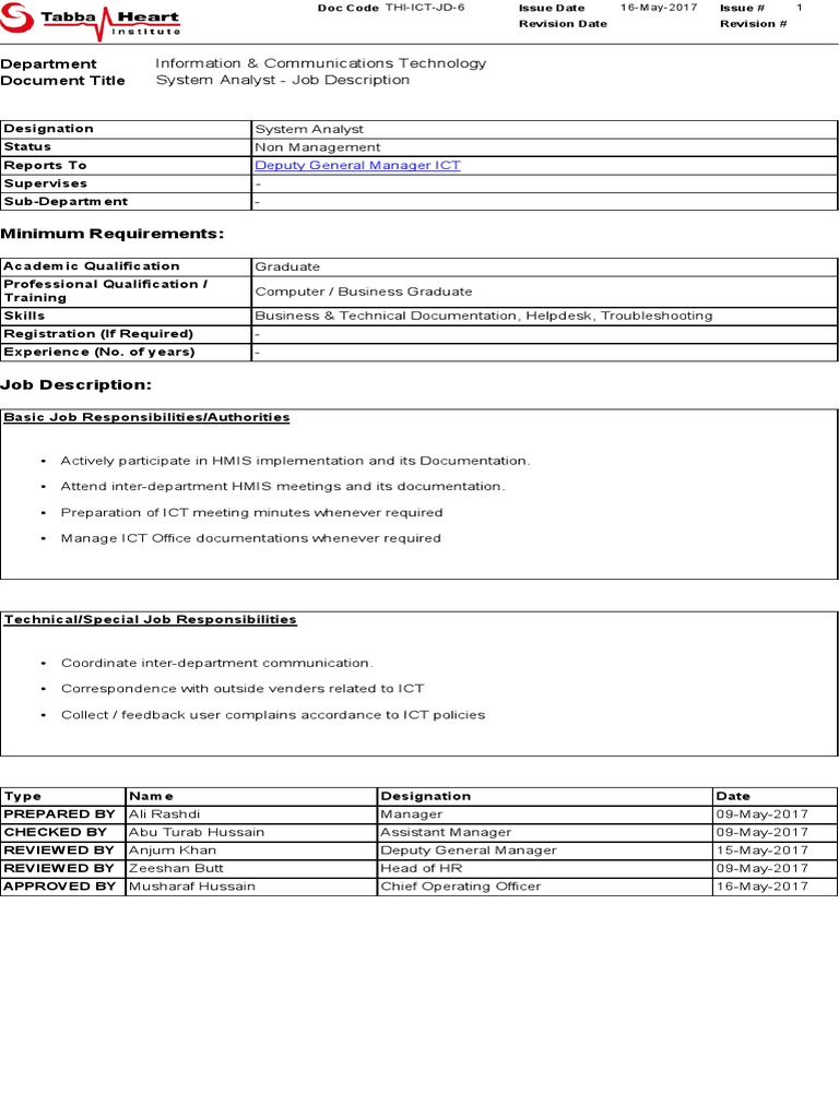 Information & Communications Technology System Analyst - Job ...