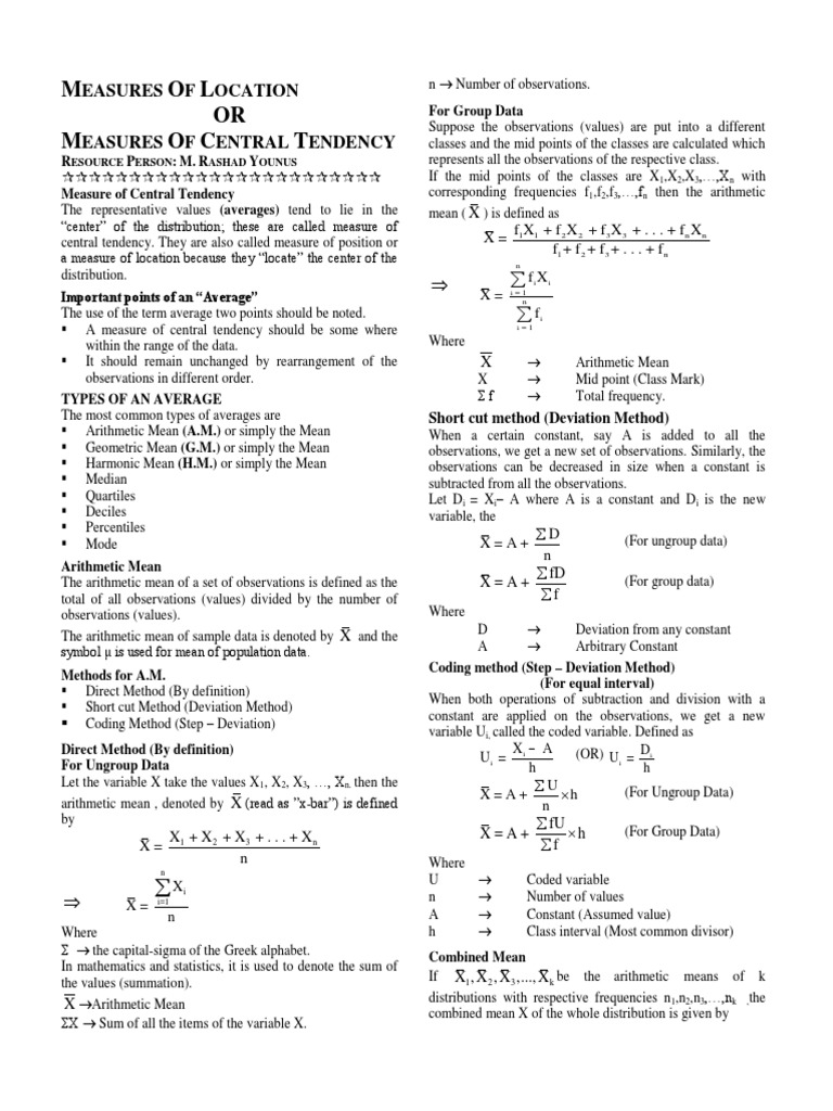 Measure of Locations | PDF | Arithmetic Mean | Median