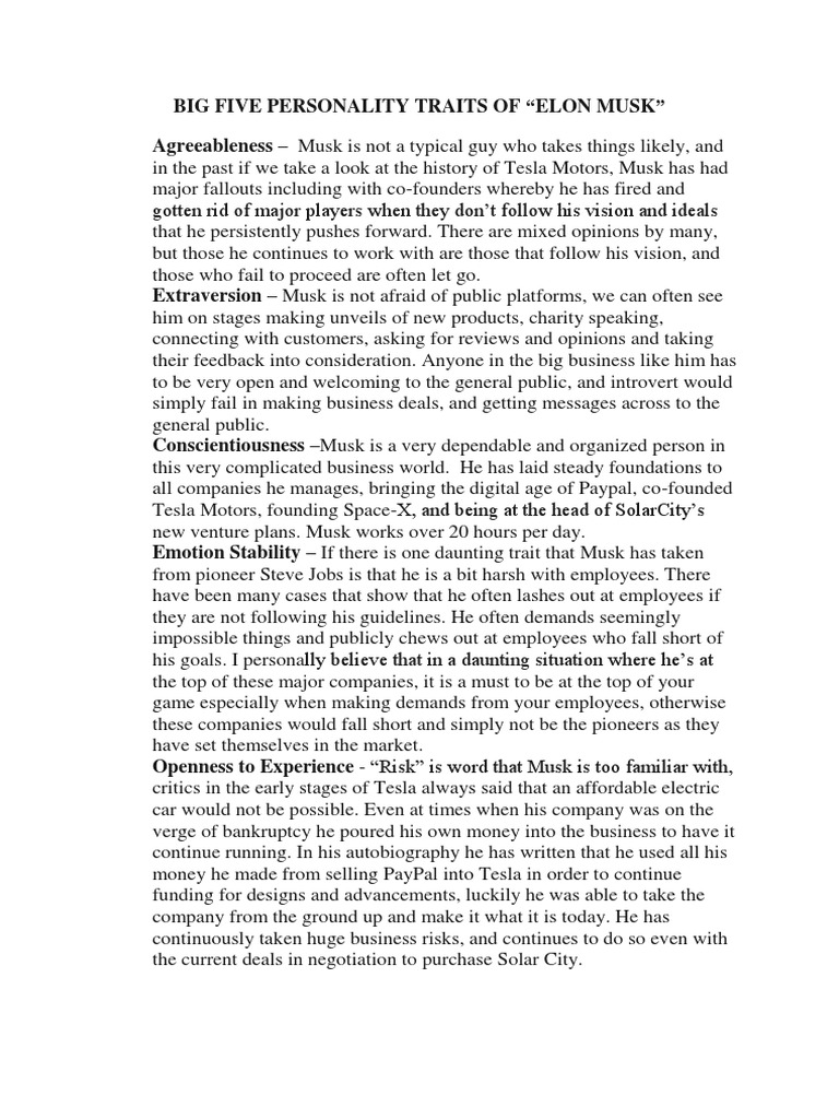 Big 5 Personality Traits of Various Personalities | PDF | Innovation ...