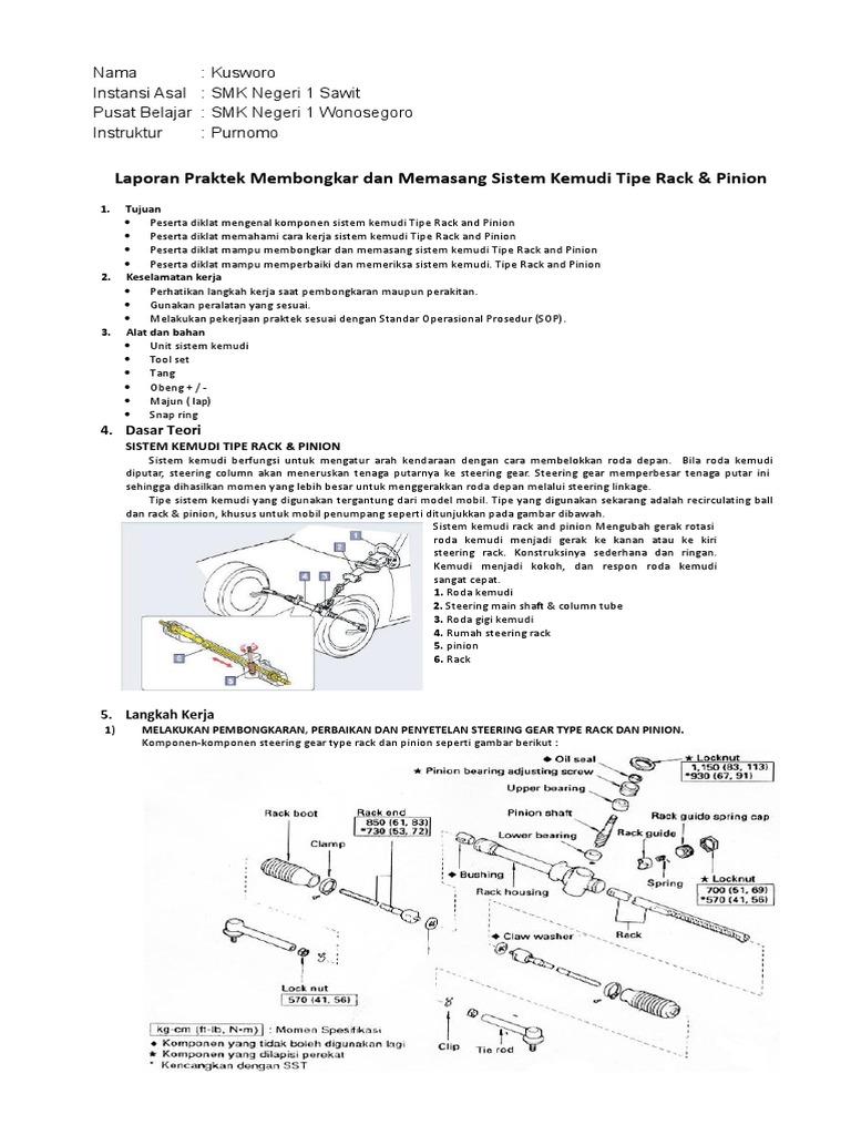 Praktek Sistem Kemudi Rack & Pinion | PDF