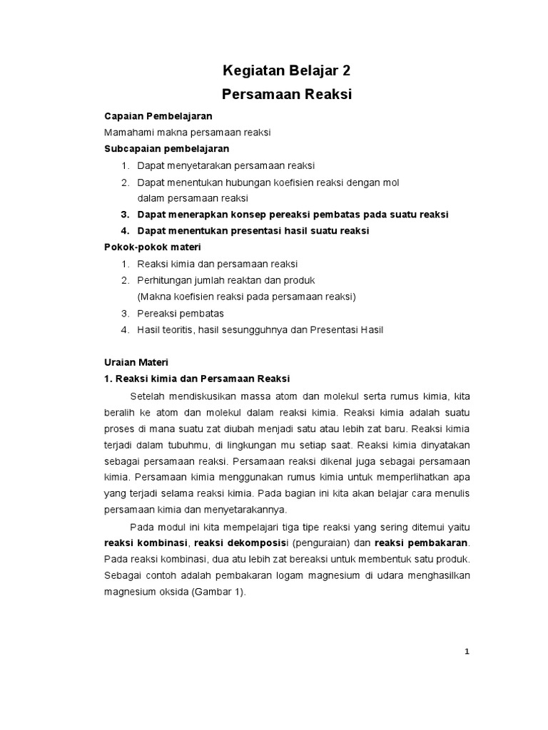 Modul 2 KB 2-Persamaan Reaksi | PDF | Sains & Matematika
