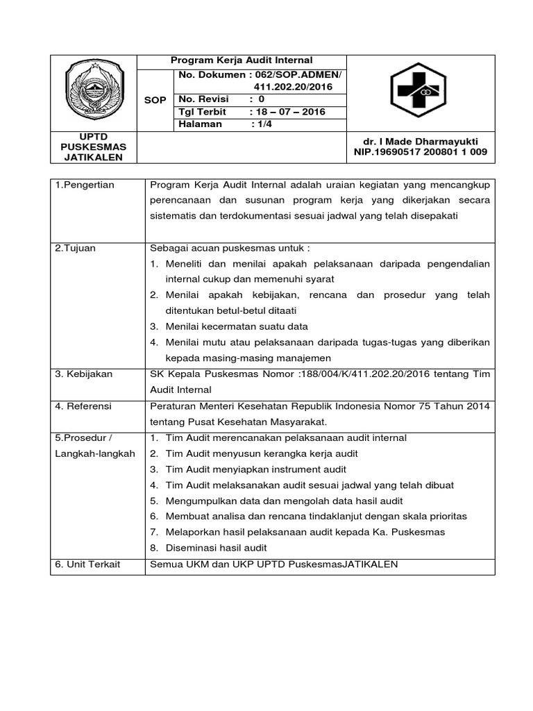 SOP Program Kerja Audit Internal | PDF