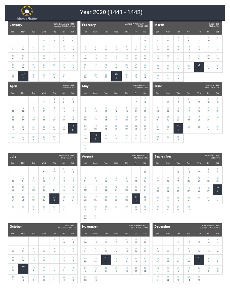 Monthly Islamic Calendar2020 | PDF | Abrahamic Religions | Moon