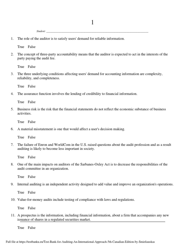 Introduction to Auditing Test Bank | PDF | Audit | Internal Control