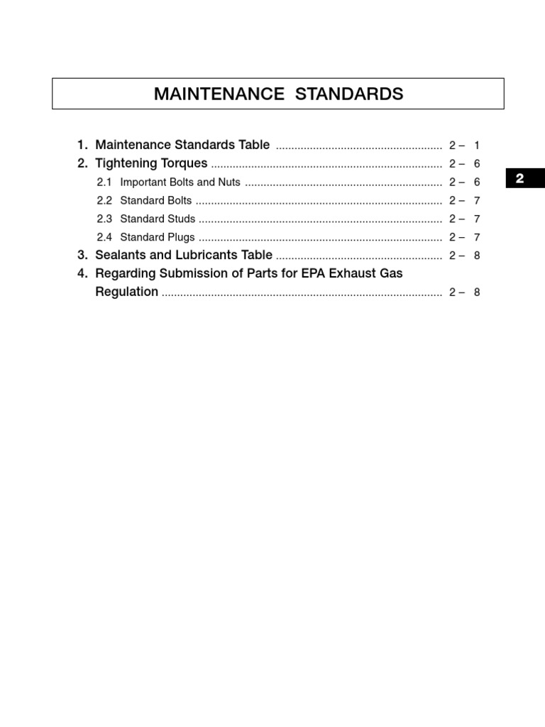 Maintenance Standards Table 2. Tightening Torques | PDF | Piston | Engines
