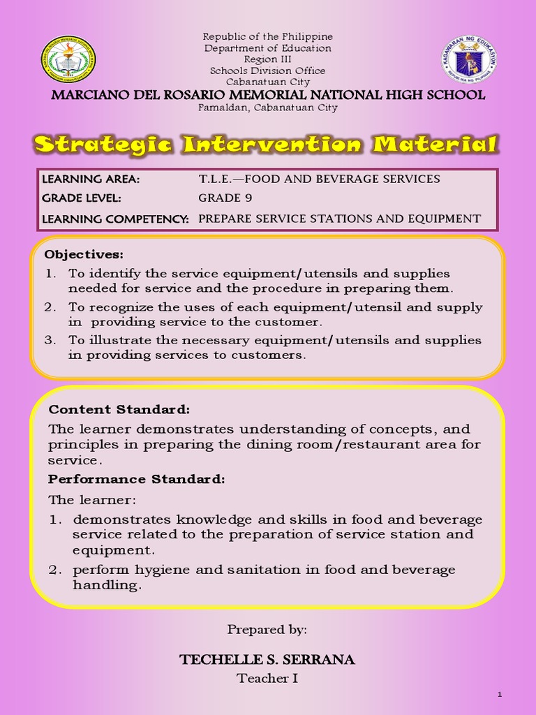 Strategic Intervention Materials - Food and Beverage Services - Restaurant Equipment/Utensils ...
