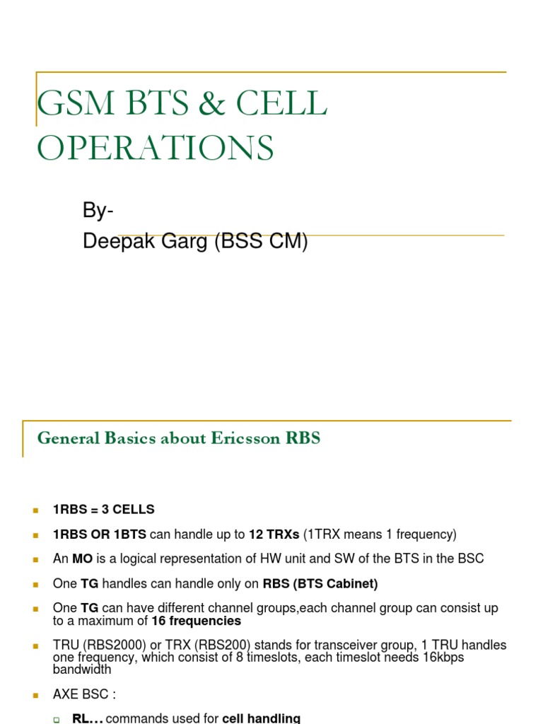 GSM Bts & Cell Operations: By-Deepak Garg (BSS CM) | PDF | Radio ...