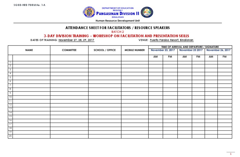 Attendance Sheet For Committee Members Ver2.Docx Version 1 | PDF