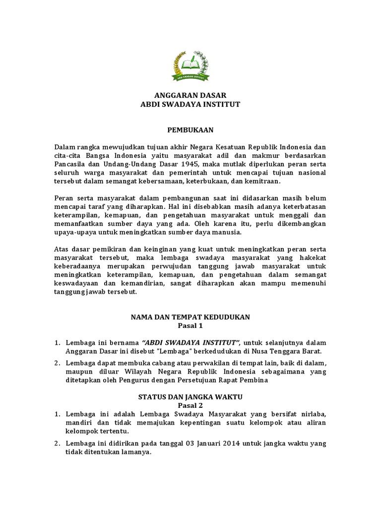 Anggaran Dasar Dan Anggaran Rumah Tangga Bumdes | PDF