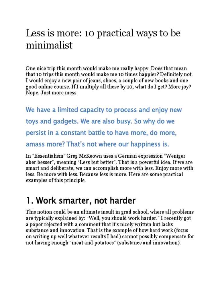 Less But Better: A Practical Guide to Living a Minimalist Lifestyle ...