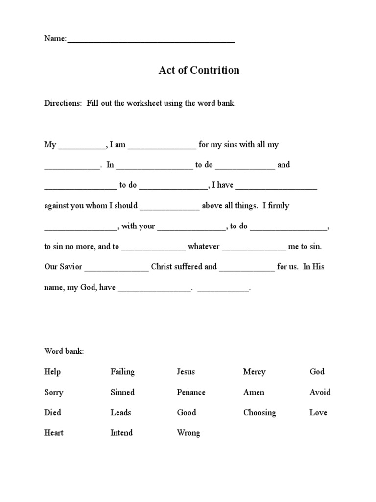 Actof Contritionworksheet | PDF