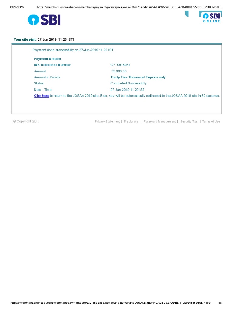 27-Jun-2019 (11:20 IST) : Payment Details: INB Reference Number | PDF ...