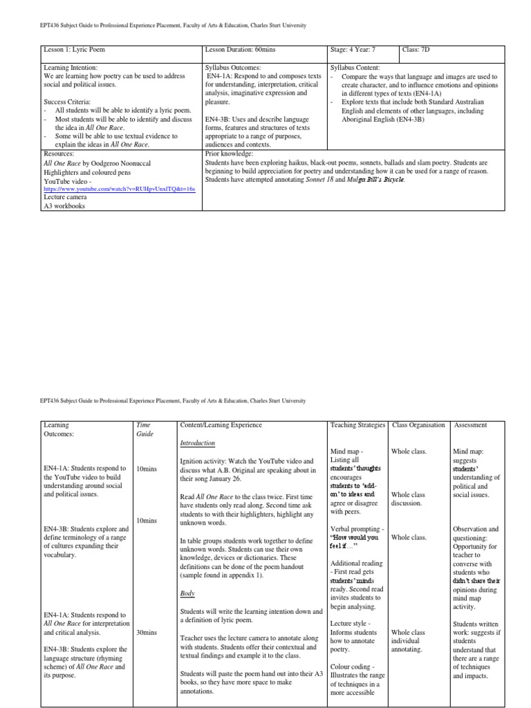 Tpa Lesson Plans | PDF | Poetry | Critical Thinking