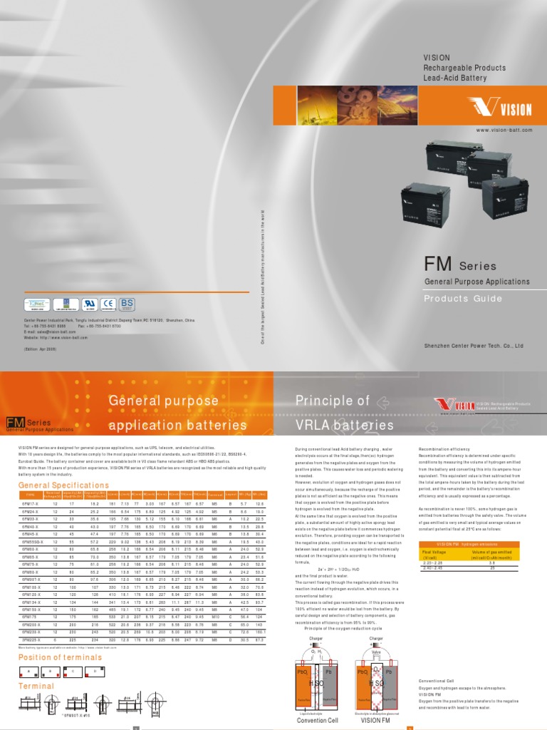VISION Rechargeable Products Lead-Acid Battery | PDF | Volt | Galvanic ...