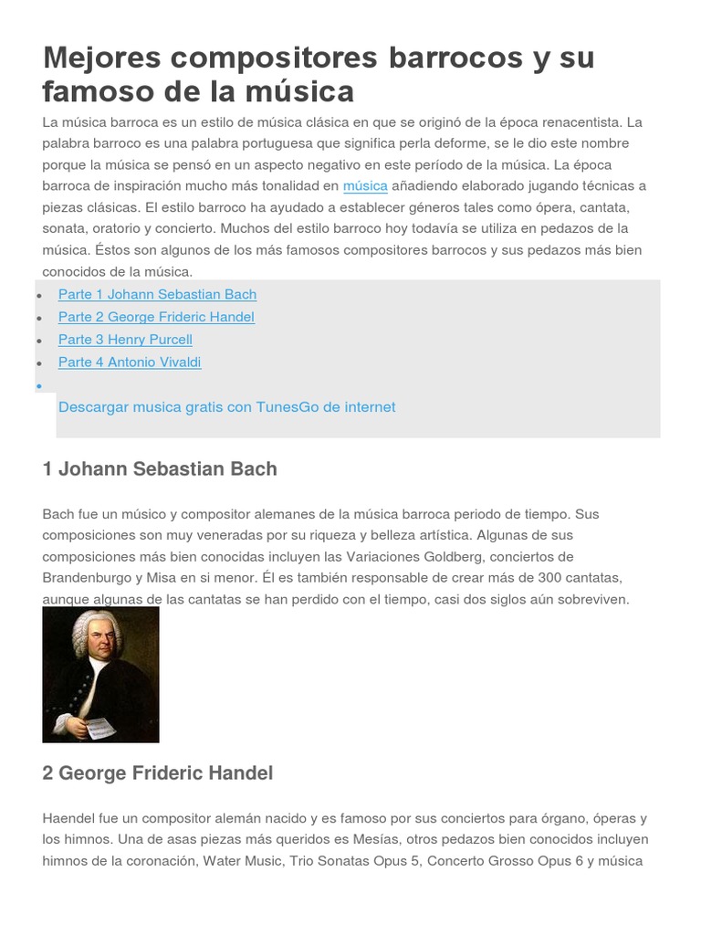 Mejores Compositores Del Barroco | PDF | Musica barroca | George ...