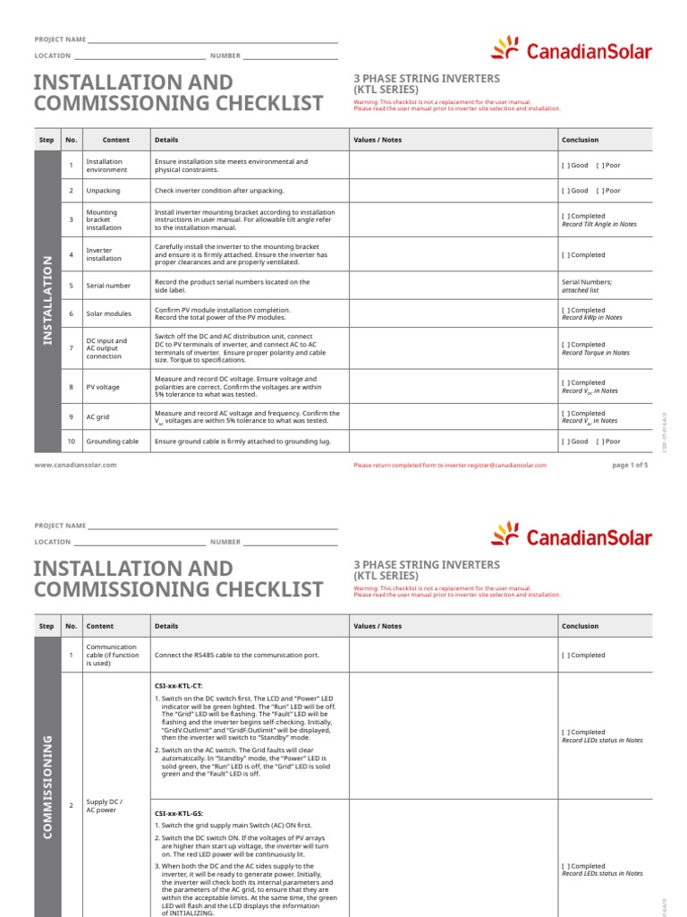 CS 3 Phase Inverters Commissioning Checklist FINAL | PDF | Power ...