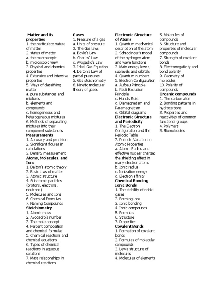 General Chemistry 1 and 2 TOPICS | PDF | Chemical Equilibrium | Chemistry