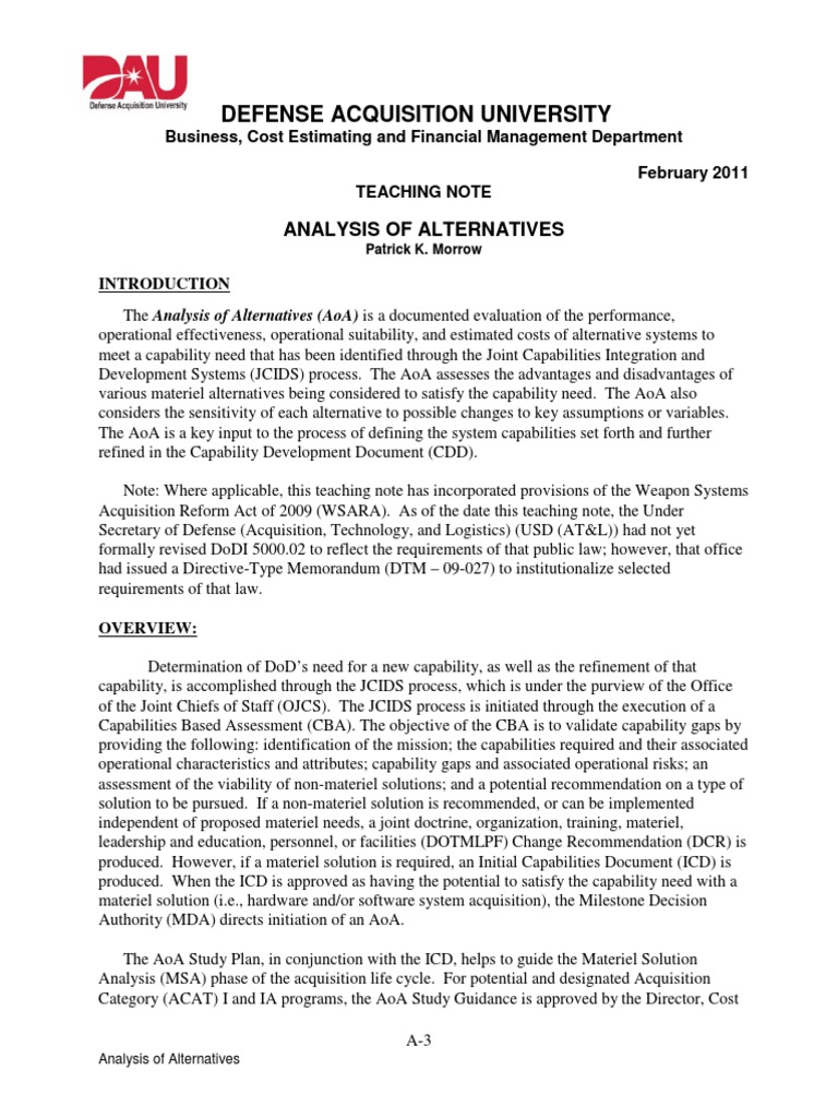 Analysis of Alternatives in Defense Acquisition | PDF | Business