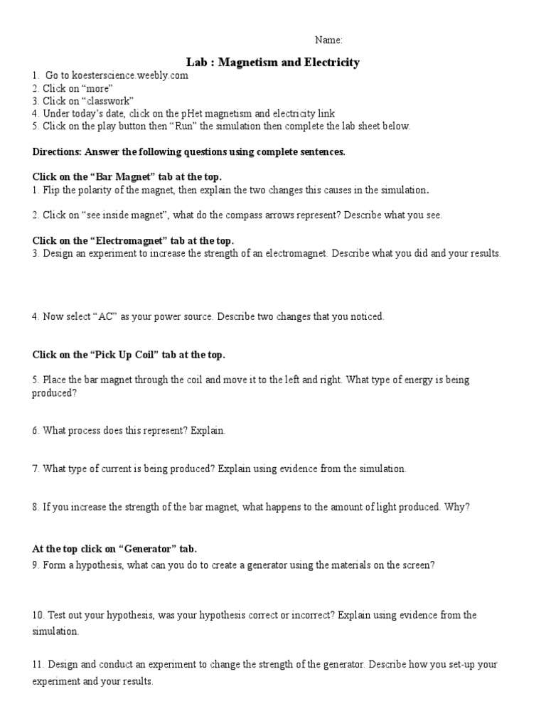 Phet Magnetism and Electricity Lab | PDF