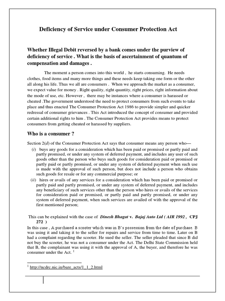 Deficiency of Service in Consumer Protection | PDF | Automated Teller ...