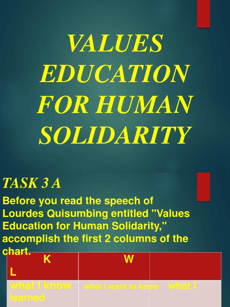 Values Education For Human Solidarity Pdf Solidarity Value Ethics