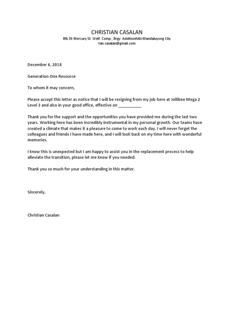 Resination Letter For Begginer | PDF