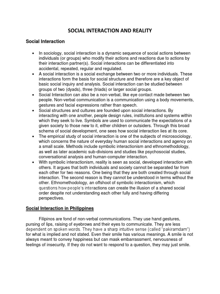 Social Interaction and Reality | PDF | Social Group | Nonverbal ...