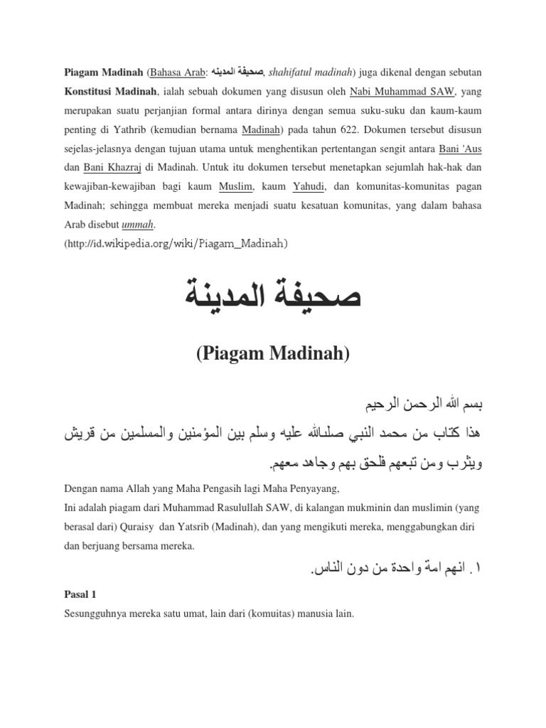 Isi dan Arti Piagam Madinah | PDF | Hukum | Agama & Spiritualitas