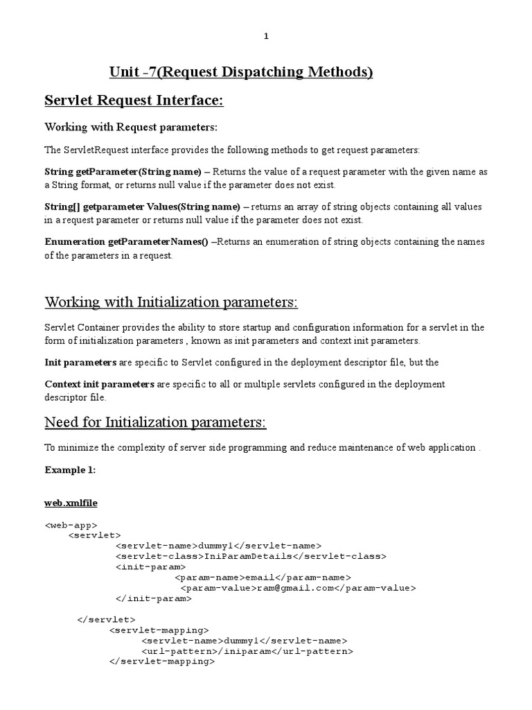 Unit - 7 (Request Dispatching Methods) Servlet Request Interface | PDF | Java Servlet | Java ...
