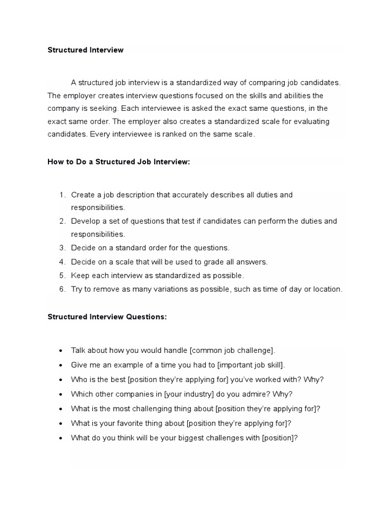 Structured Job Interview | PDF | Job Interview | Recruitment