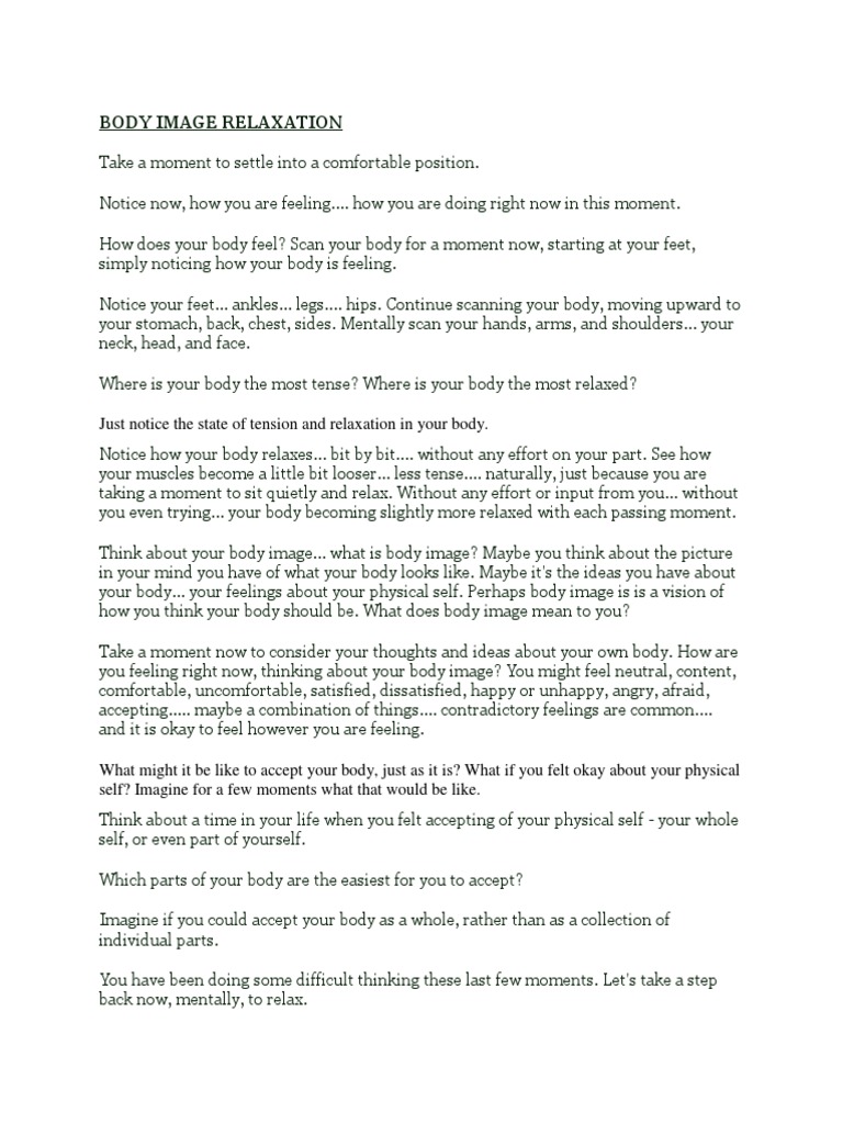 Body Image Relaxation: Just Notice The State of Tension and Relaxation ...