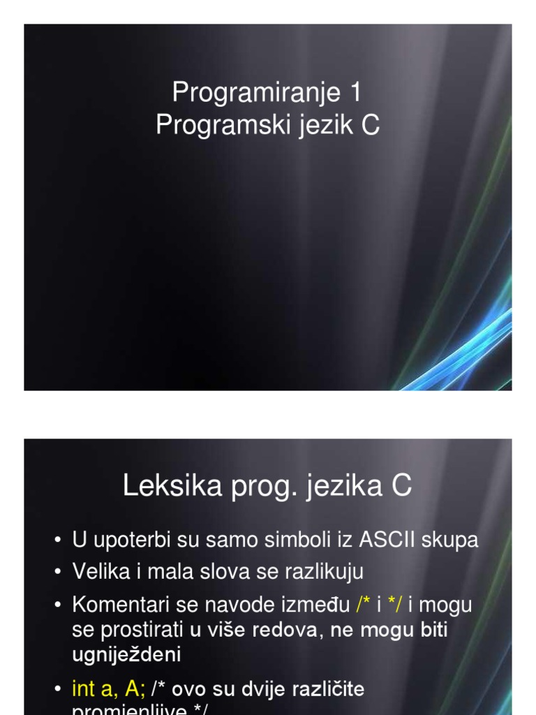 Programiranje 1 Programski Jezik C | PDF