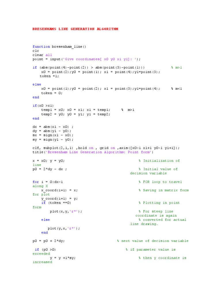Bresenhams Line Generation Algorithm: Function | PDF | Discrete Mathematics | Space