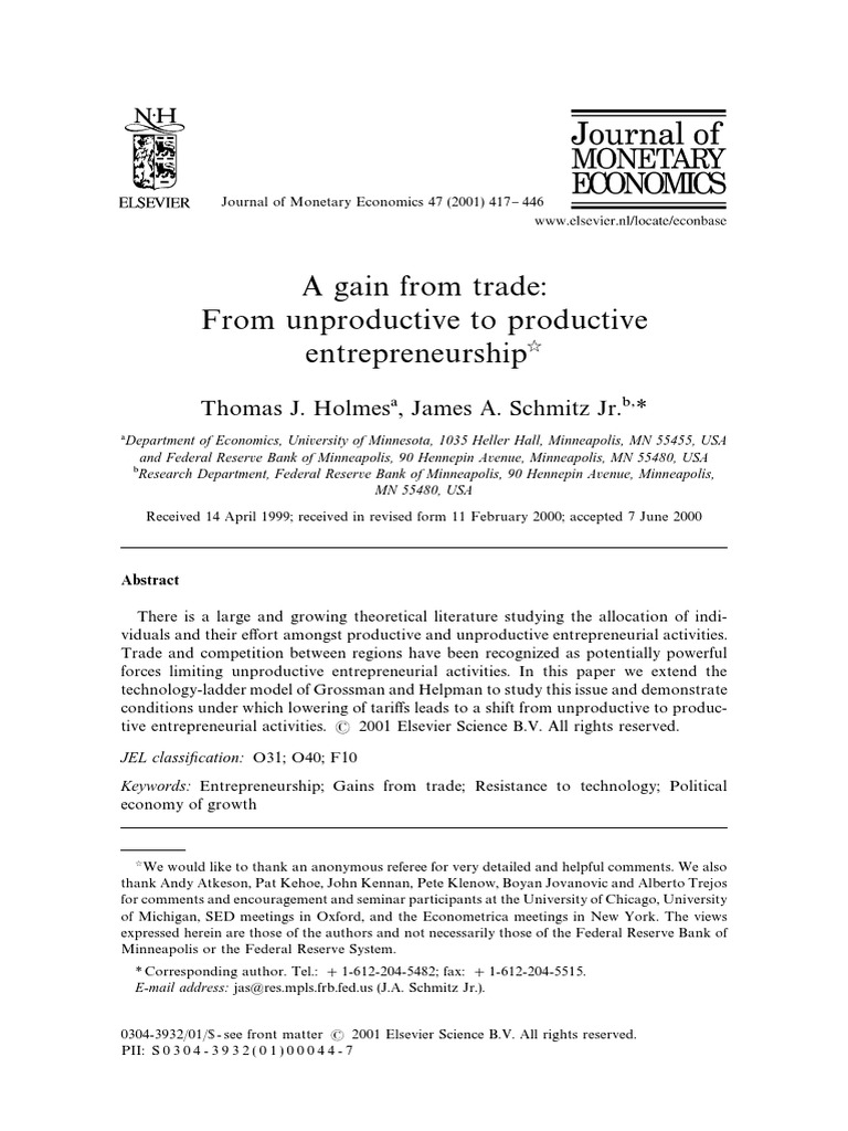 A Gain From Trade: From Unproductive To Productive Entrepreneurship ...