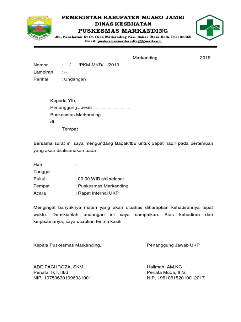 Undangan Rapat Internal UKP | PDF