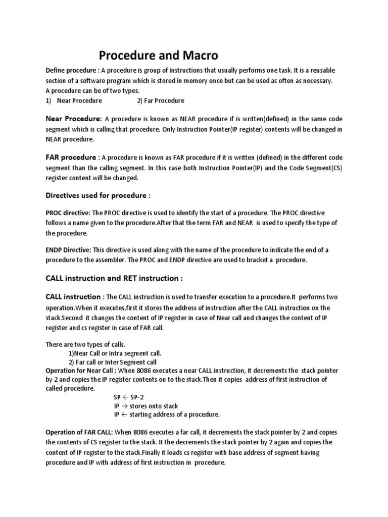 Procedure And Macros Notes Pdf Subroutine Macro Computer Science 2929