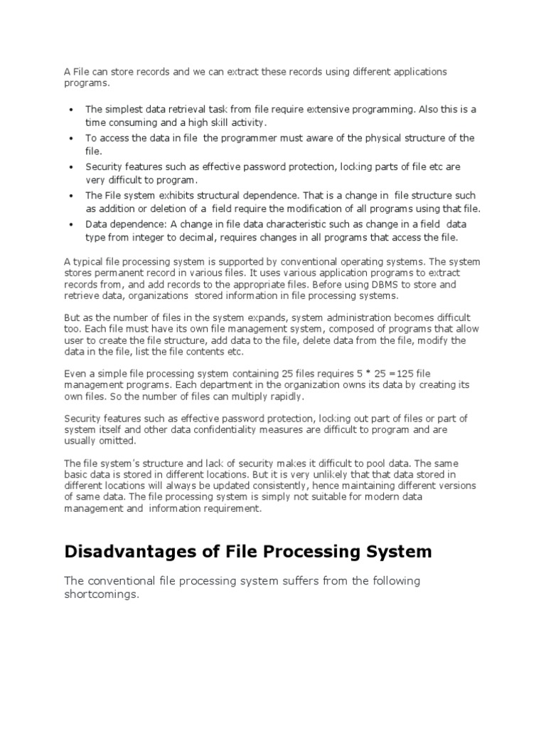 Disadvantages of File Processing System | PDF | Databases | Database Transaction