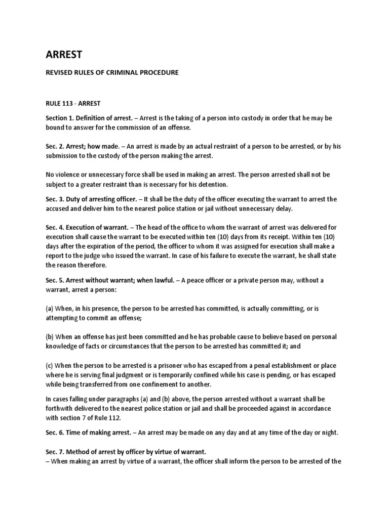 Arrest: Revised Rules of Criminal Procedure | PDF | Arrest | Arrest Warrant